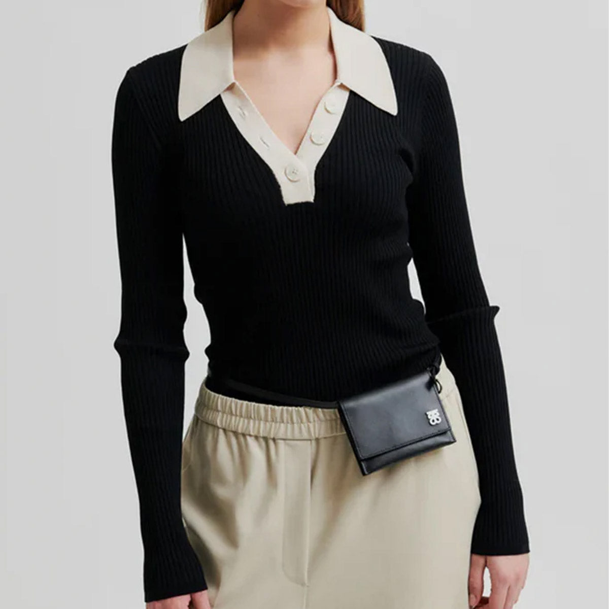 Second Female - Josephine Knit Polo in Black - Collector Store Sydney